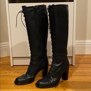 Charles David | Shoes | Kneehigh Military Black Leather Boots | Poshmark